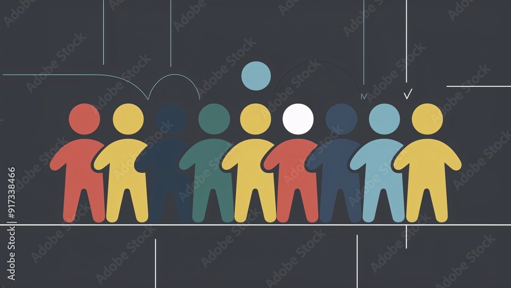 Simple abstract human-like figures in different colors with a simple ...