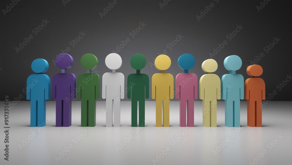 Simple abstract human-like figures in different colors with a simple ...