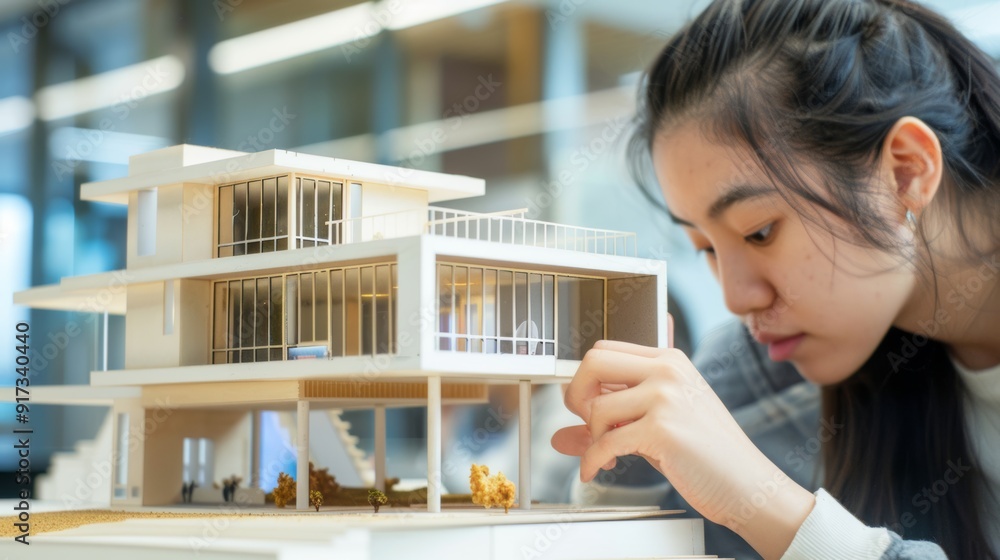 An undergraduate architecture student working on a model of a modern ...
