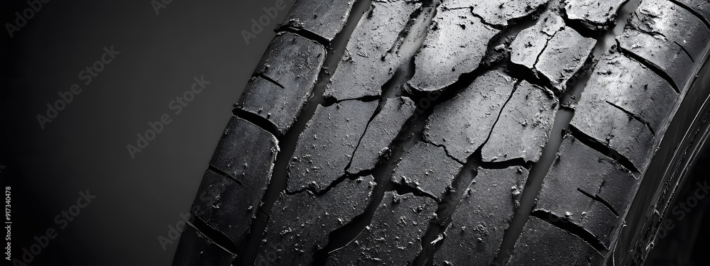 A close up of the inside structure of an old black tire with worn out ...