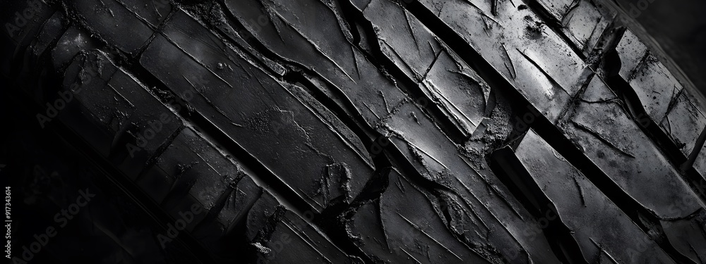 A close up of the inside structure of an old black tire with worn out ...