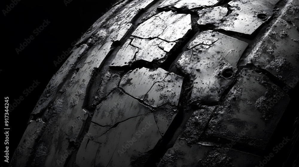 A close up of the inside structure of an old black tire with worn out ...