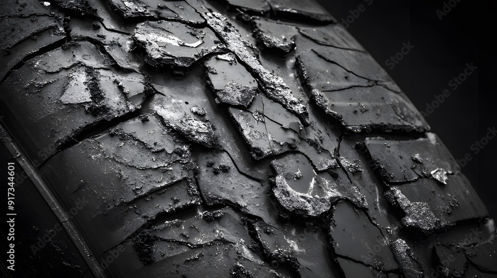 A close up of the inside structure of an old black tire with worn out ...