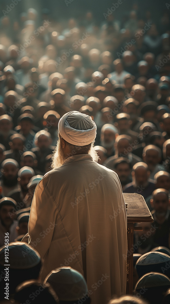 Muslim leader or imam speech sharing about islam during prayer time in ...
