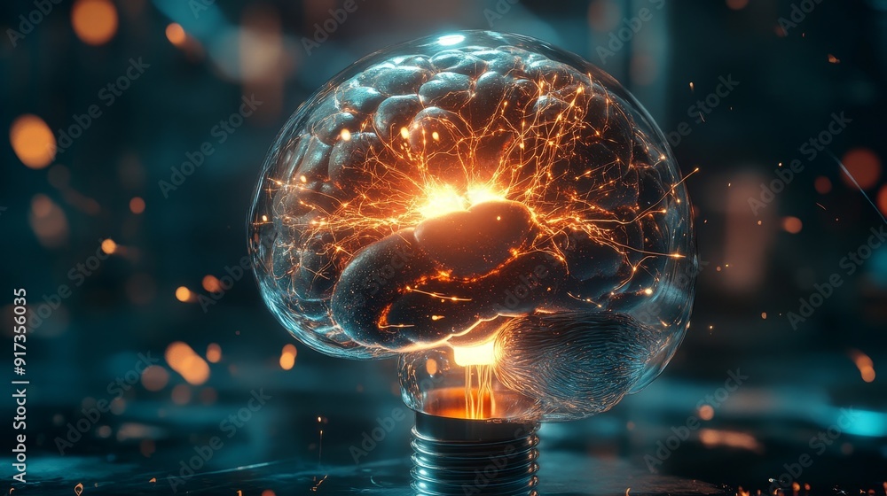 Brain Power: The Light Bulb of Innovation - A glowing brain inside a ...