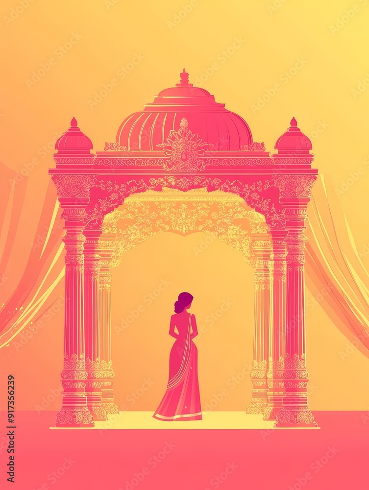 Bride Under a Traditional Indian Wedding Mandap - A woman in a saree ...