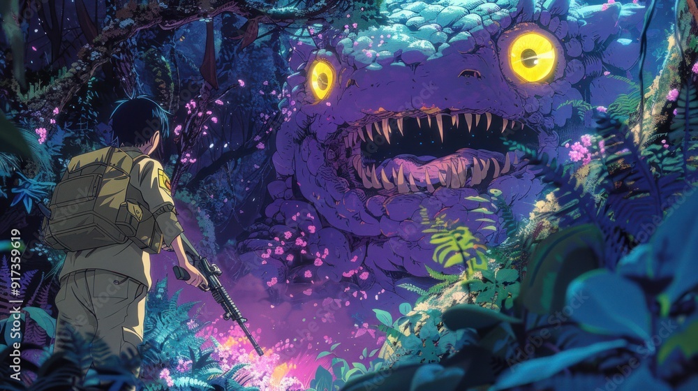 A fantastic image of a young girl in uniform, armed with a machine gun ...