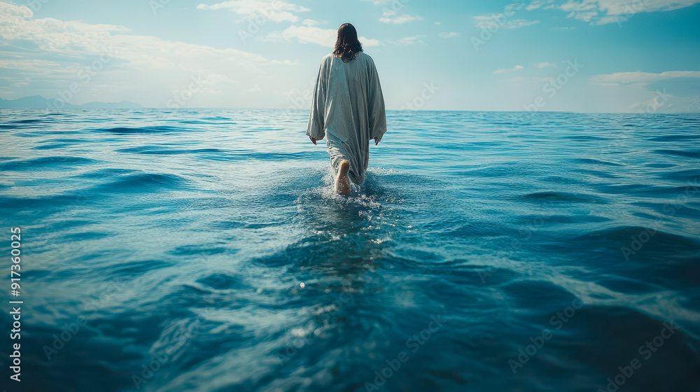 Jesus Walking on Water During Daytime Representing Faith and Miracles ...