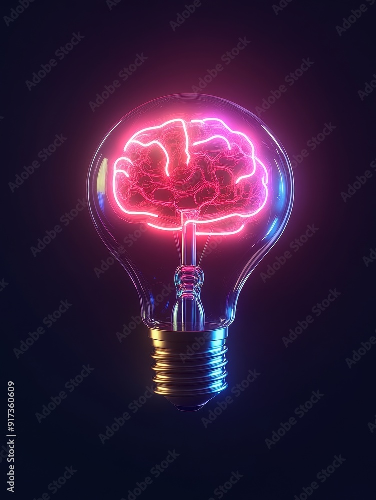 Glowing Brain in a Lightbulb: Innovation and Creativity Concept - A glowing brain inside a light ...