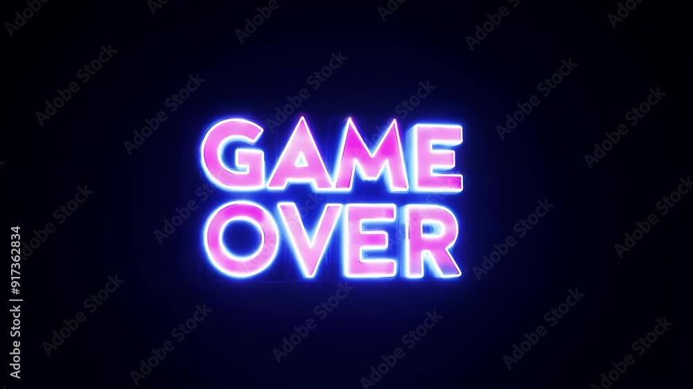 Game over sign appears on the screen with flashing lights. Retro styled ...