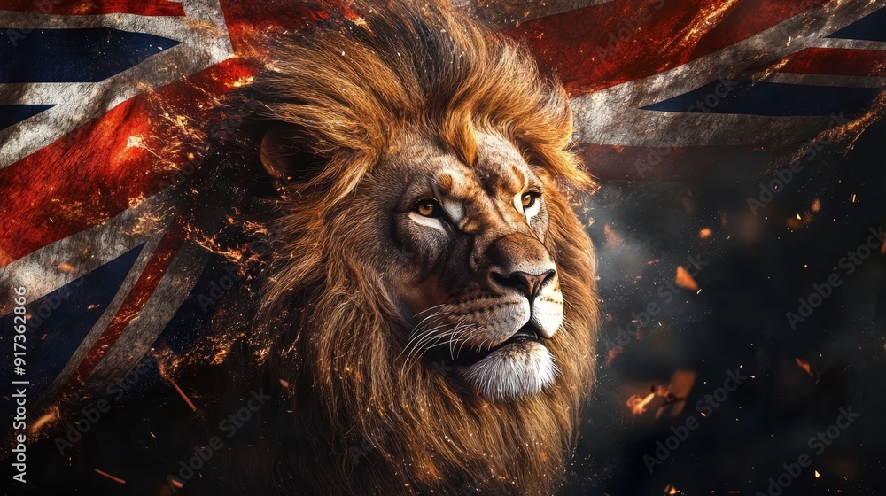 Majestic Lion with British Flag Background - A powerful lion with a ...