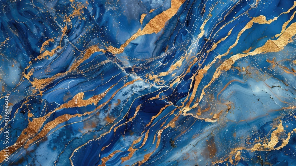 High-resolution blue marble background with gold veins, close-up of ...