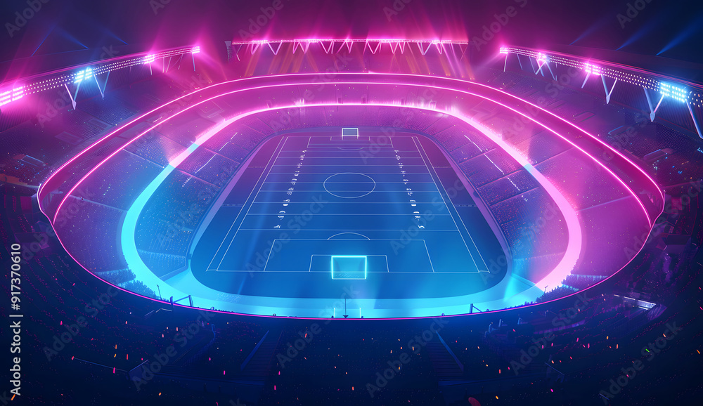 An isometric 3D smart stadium building with a highly technological ...