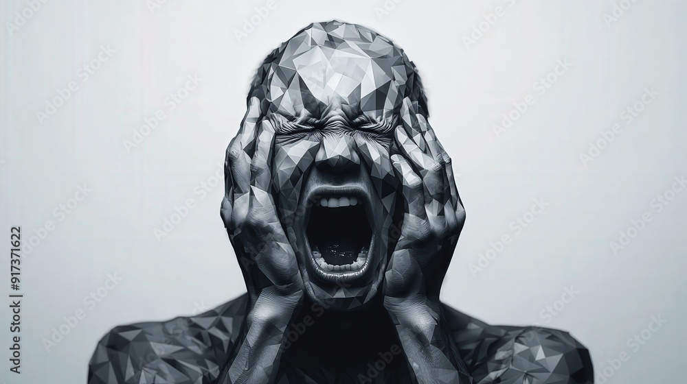 Monochromatic scene of a person with clenched fists, veins visible ...