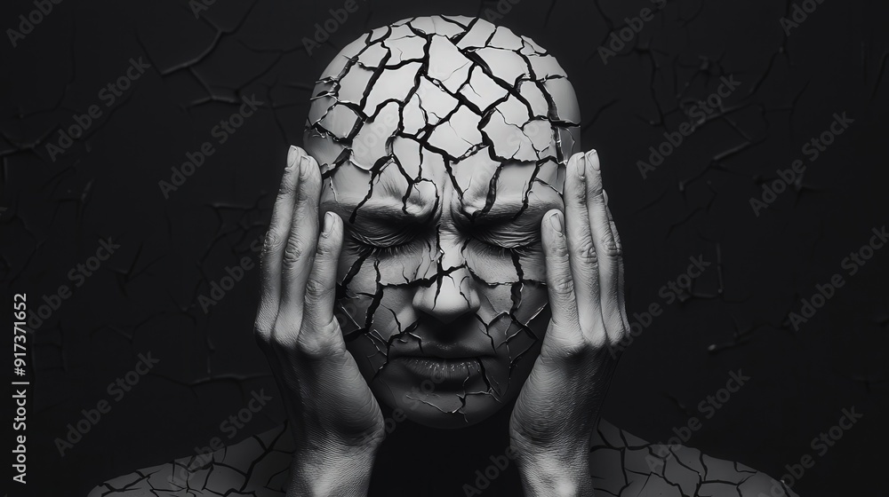 Monochromatic scene of a person with clenched fists, veins visible ...