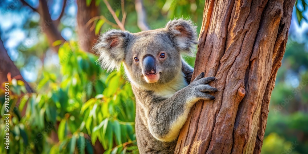 Foto de Koala bear climbing a gum tree in the Australian outback, koala ...