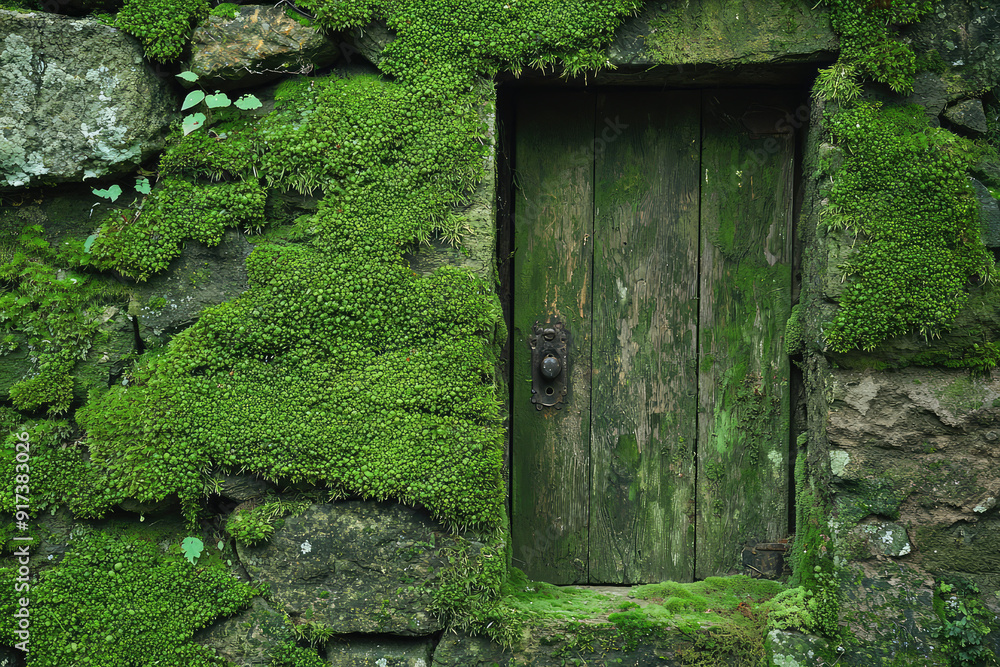 Discover the hidden door shrouded in mystery, camouflaged within a moss ...