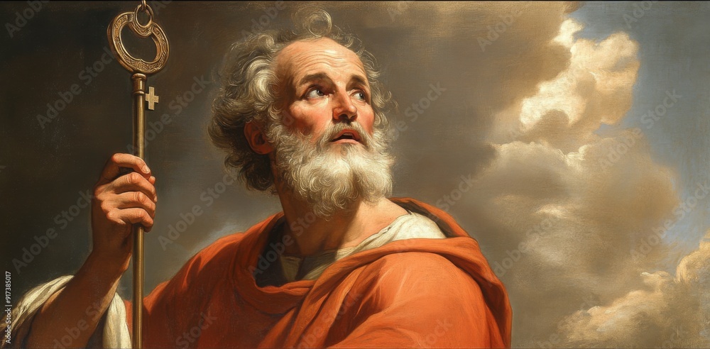 Divine Authority: Saint Peter Grasping the Keys to Heaven, a Symbolic ...