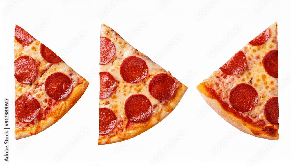 slices of pepperoni pizza at different angles isolated and shot from ...