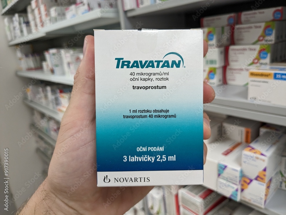 Prague,Czech Republic-August 10 2024: TRAVATAN box of ophthalmic ...