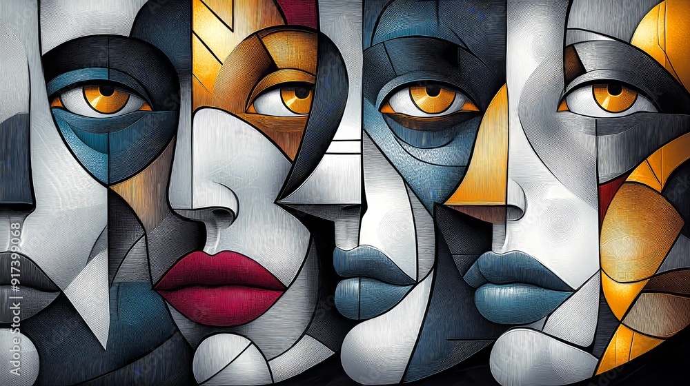 Colorful faces intertwine in an artistic mural that captures a range of ...