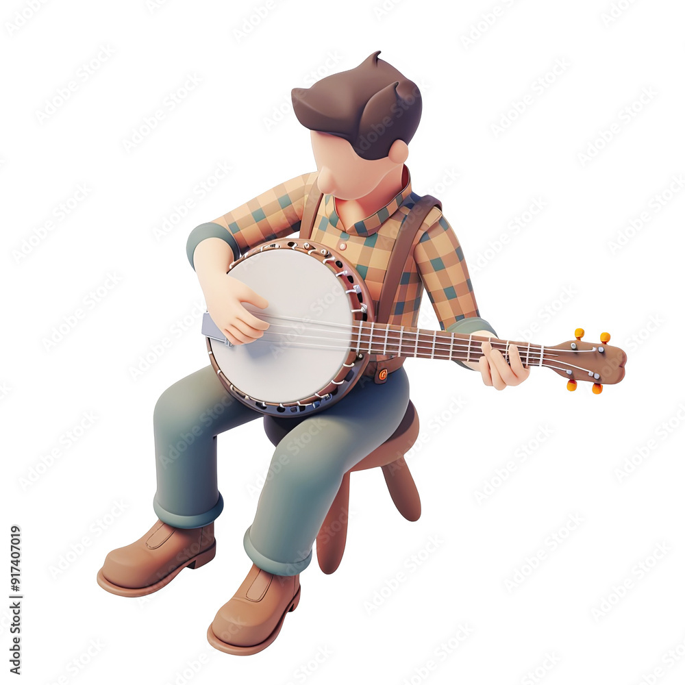 3D Render of a Man Playing Banjo, Folk Music, Country Music, Musician ...