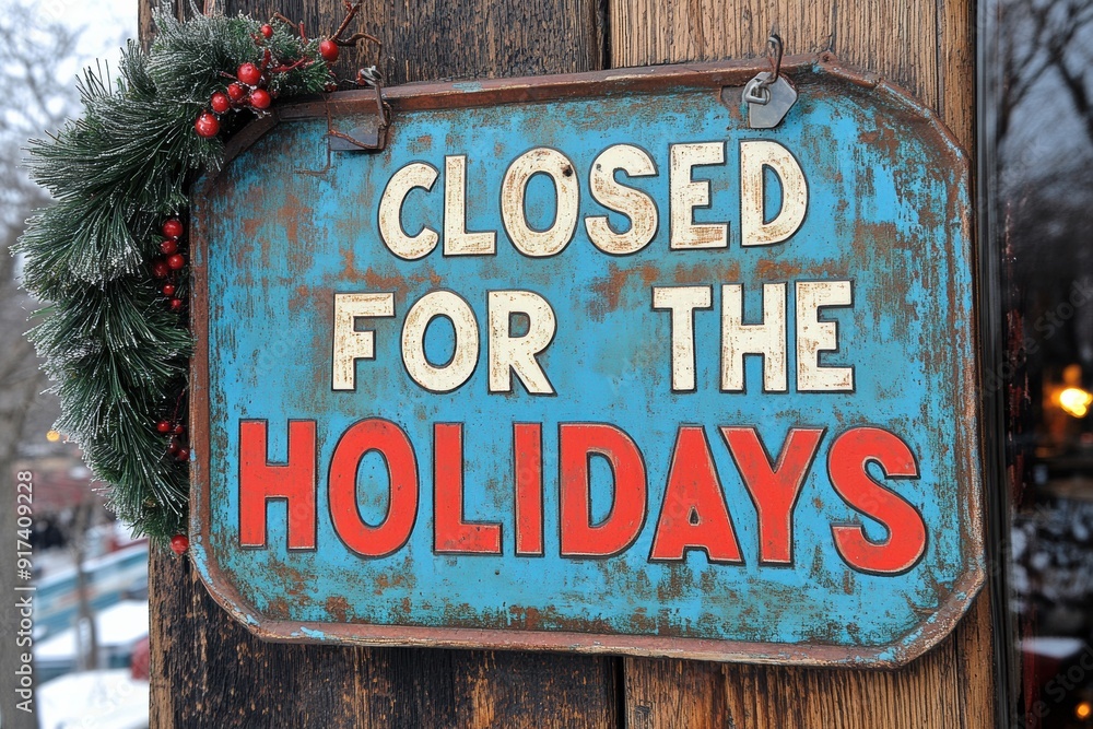 Rustic "Closed for the Holidays" Sign with Festive Wreath Stock Photo ...