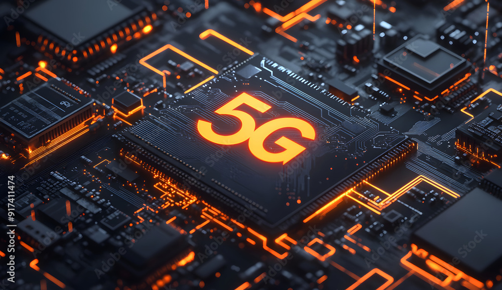Circuit Board Details with a Prominent 5G icon, Representing Advanced ...