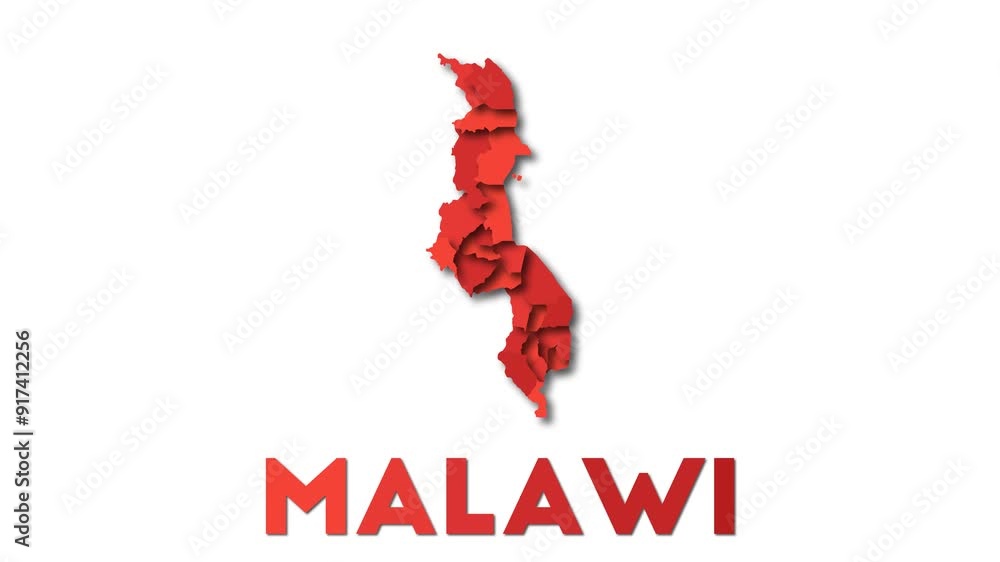 Malawi map showing regions. Animated country map with title. 4k ...