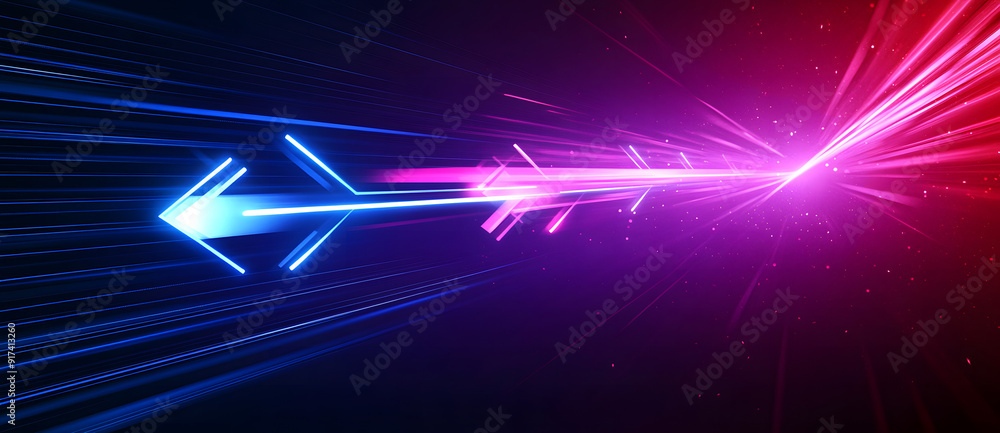 colorful digital arrows pointing right shaped by dynamic neon glowing ...