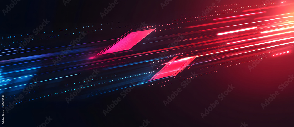 colorful digital arrows pointing right shaped by dynamic neon glowing ...