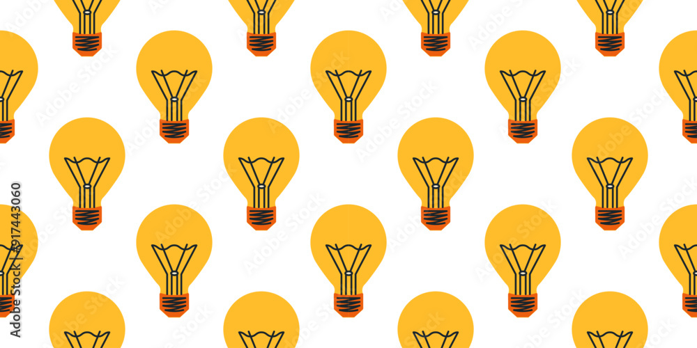 Electric Lamp Pattern. Seamless print of yellow light bulb. Lightbulb ...