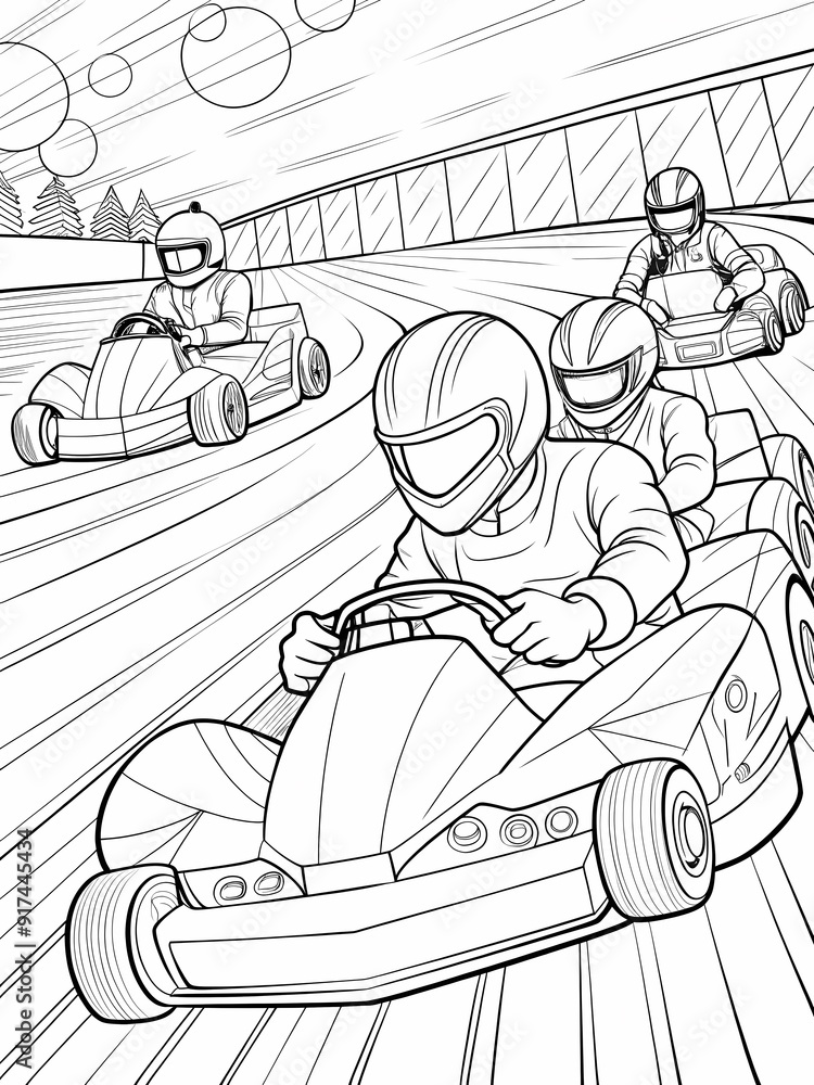High-Speed Go-Kart Racing in Action Coloring Page for Kids Stock ...