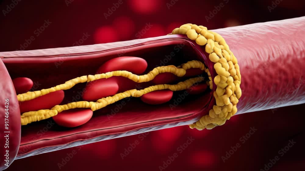 blood clot clogs vessel affected by cholesterol plaque cross section ...