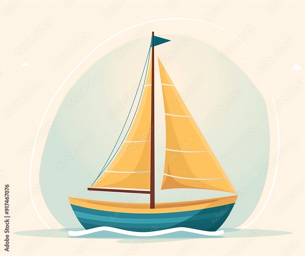 Beautiful Illustration of a Sailboat in the Sea with Yellow Sails and ...