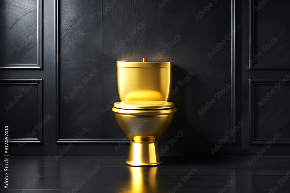 Golden toilet in a restroom in a room with black walls close-up Stock ...