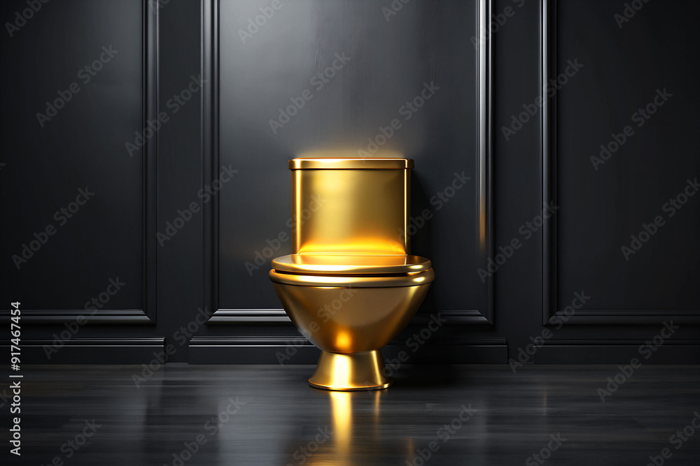 Golden toilet in a restroom in a room with black walls close-up Stock ...