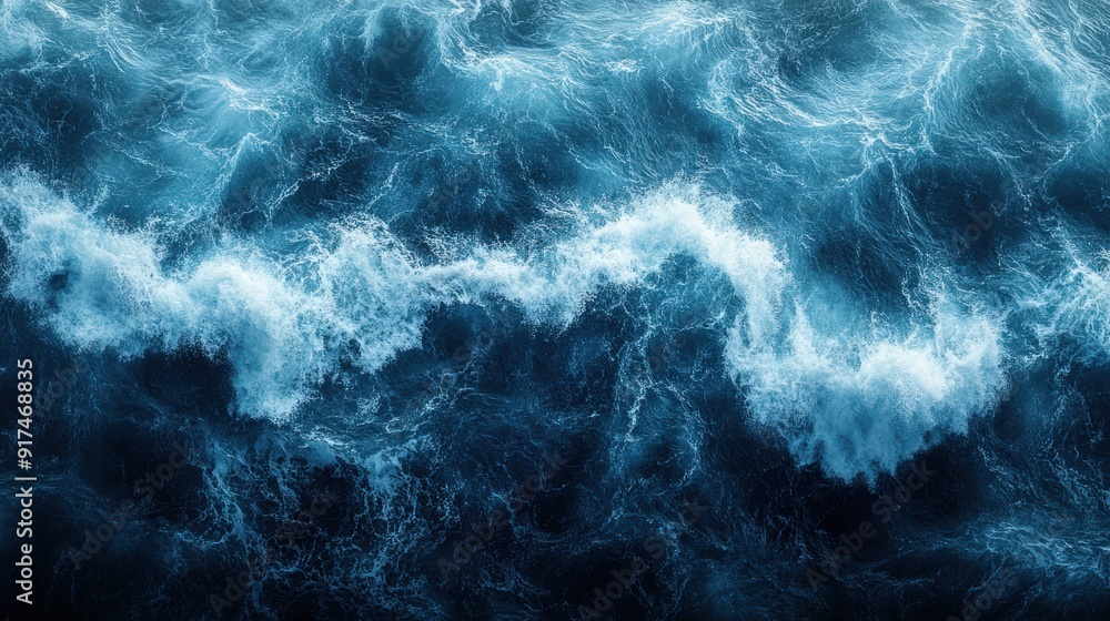 Top-down view of the Pacific Ocean, emphasizing the turbulent waves ...