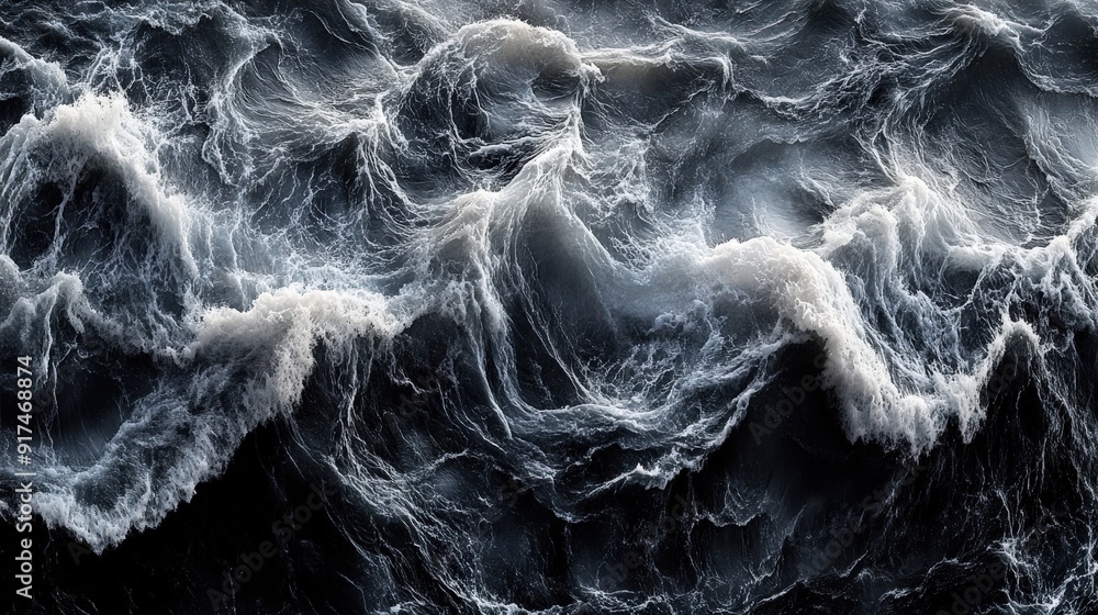 Top-down view of the Pacific Ocean, emphasizing the turbulent waves ...