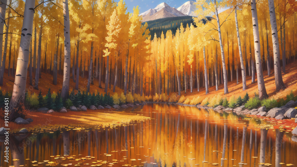 Oil painting colorful autumn trees. semi abstract image of forest ...