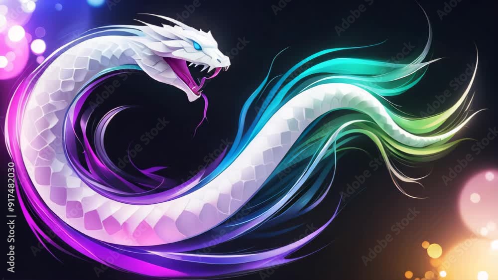 digital illustration of a serpentine dragon in motion with swirling ...