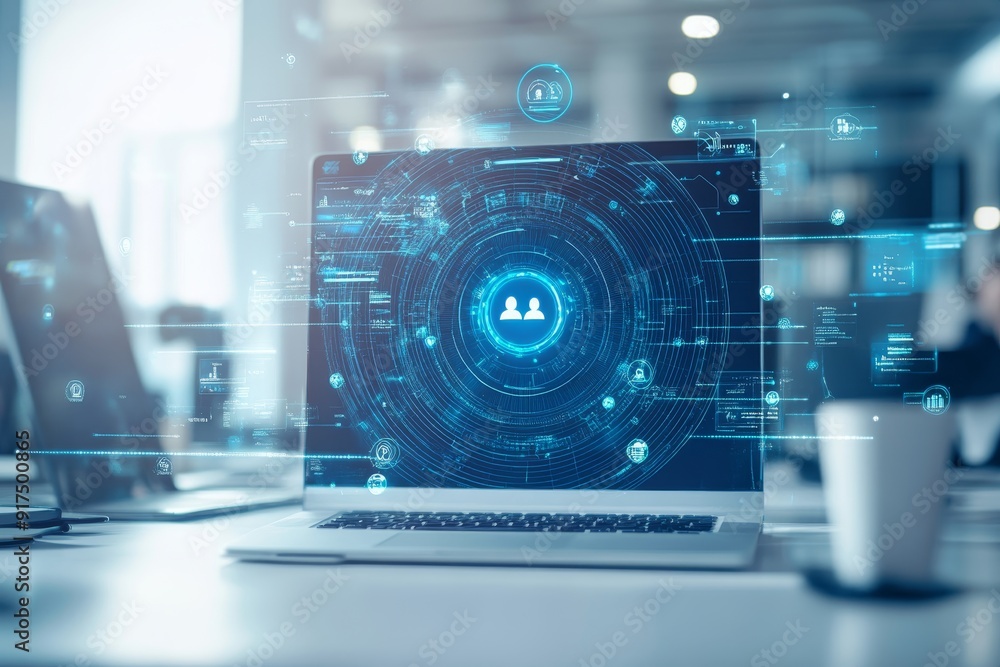 Secure erp login for hr management software with office desk background ...