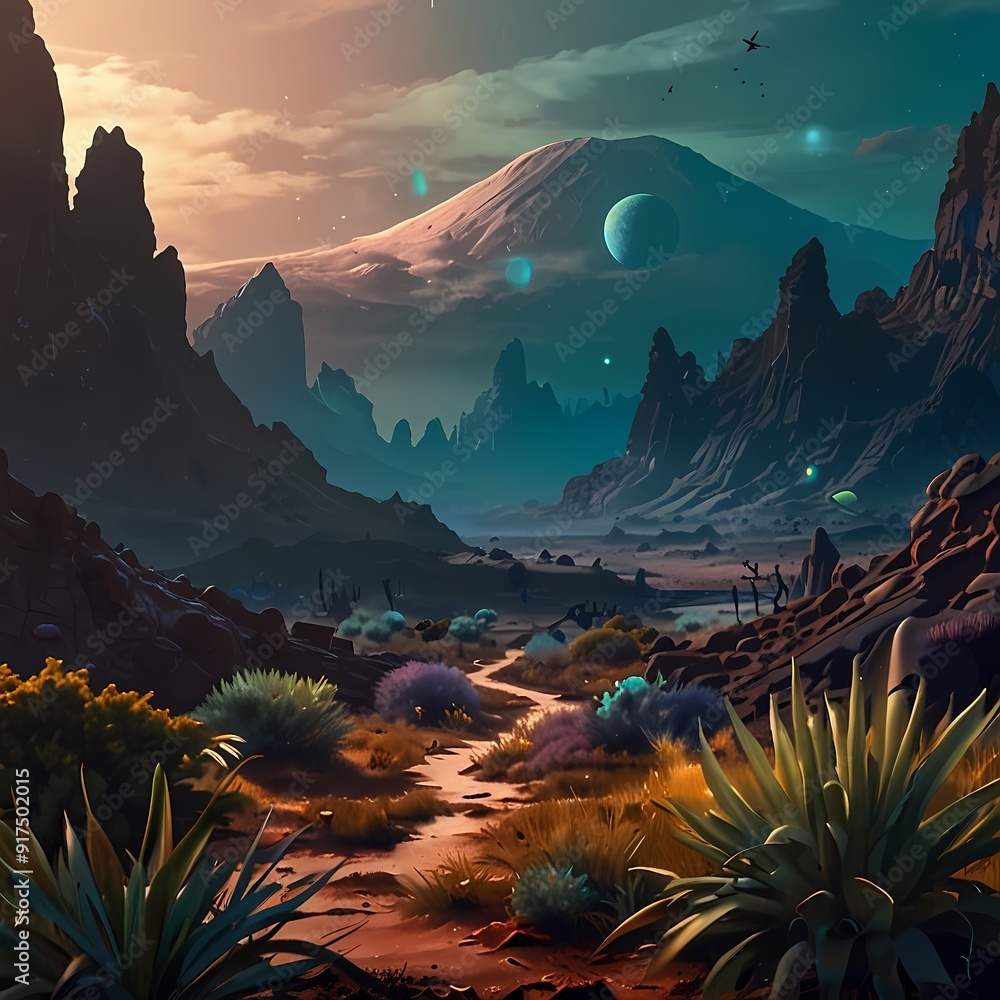 Alien Planet Landscape with Otherworldly Terrain and Exotic Flora – A ...