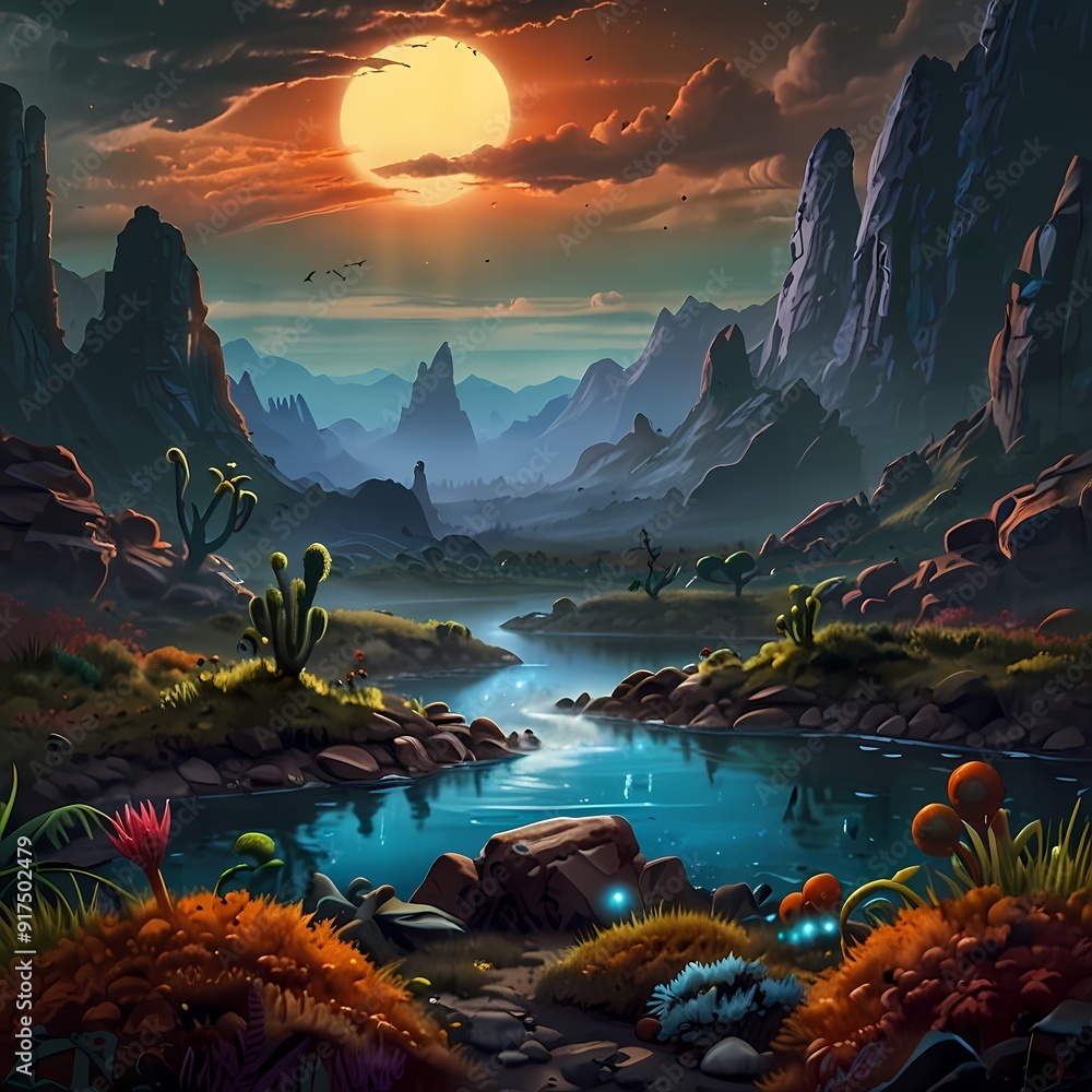Alien Planet Landscape with Otherworldly Terrain and Exotic Flora – A ...