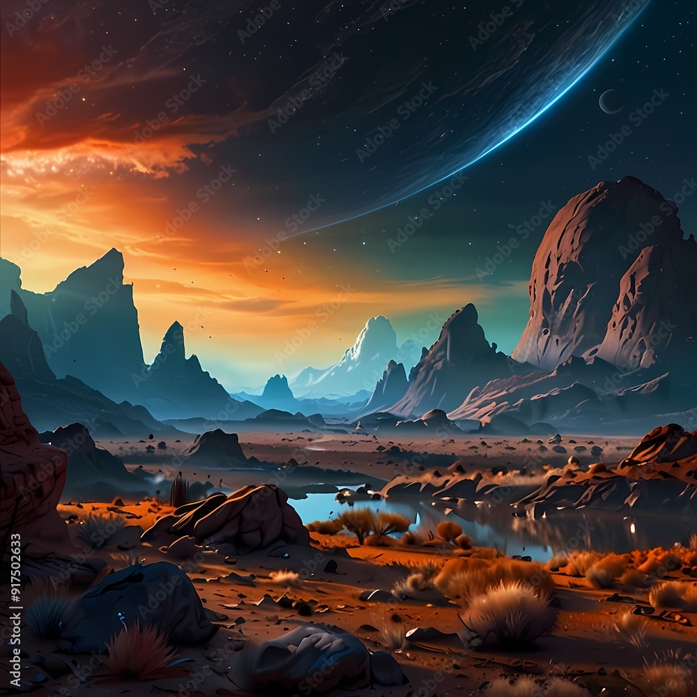 Alien Planet Landscape with Otherworldly Terrain and Exotic Flora – A ...