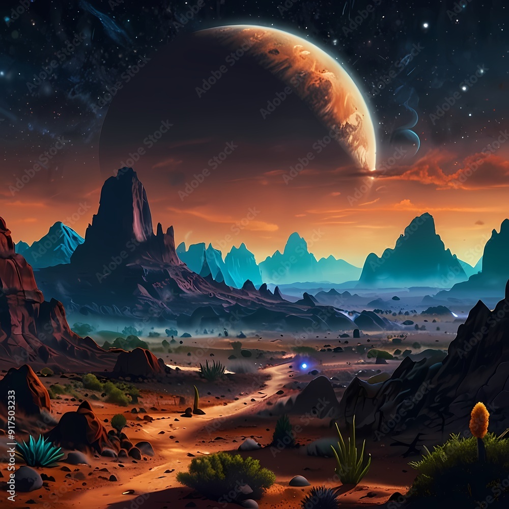 Alien Planet Landscape with Otherworldly Terrain and Exotic Flora – A ...