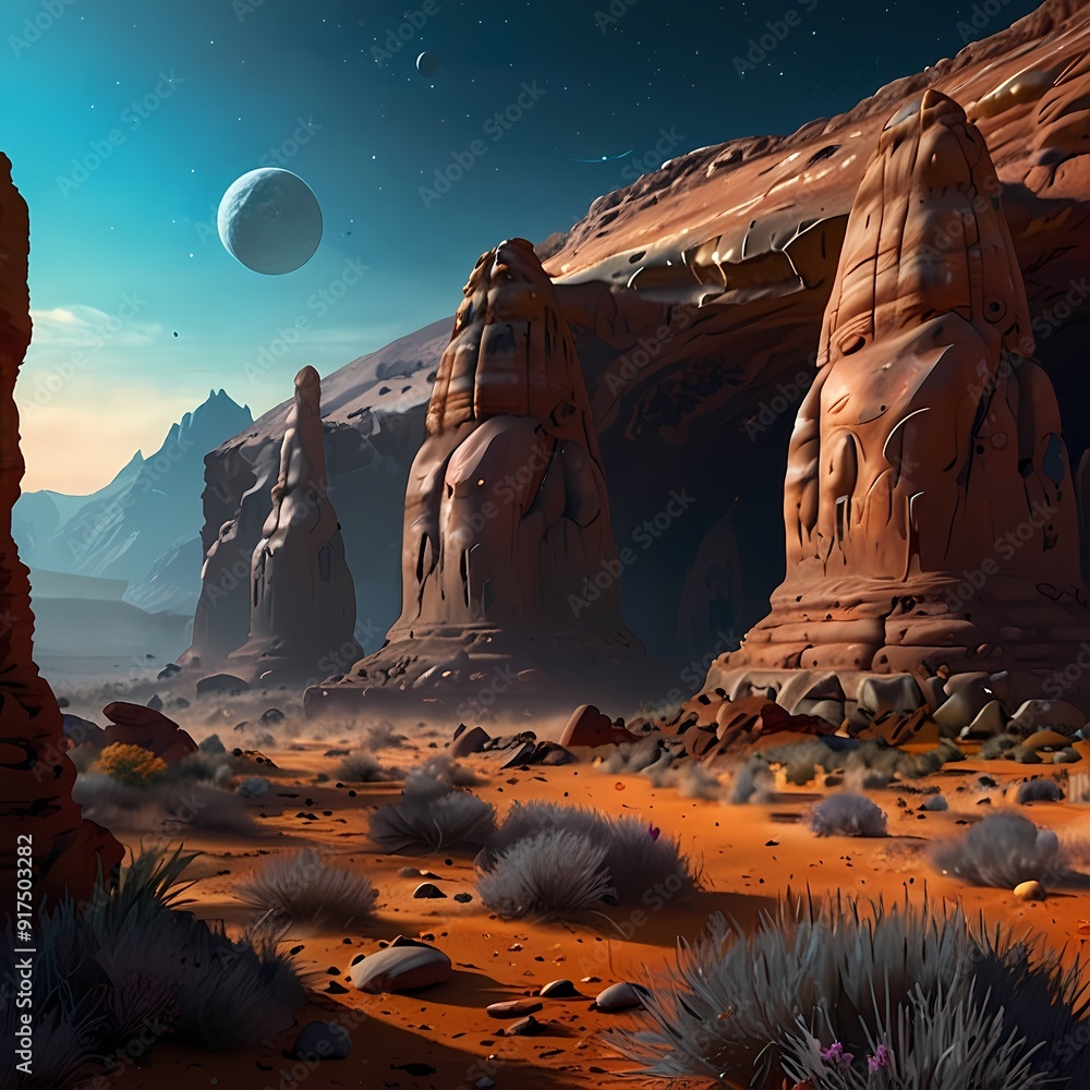 Alien Planet Landscape with Otherworldly Terrain and Exotic Flora – A ...