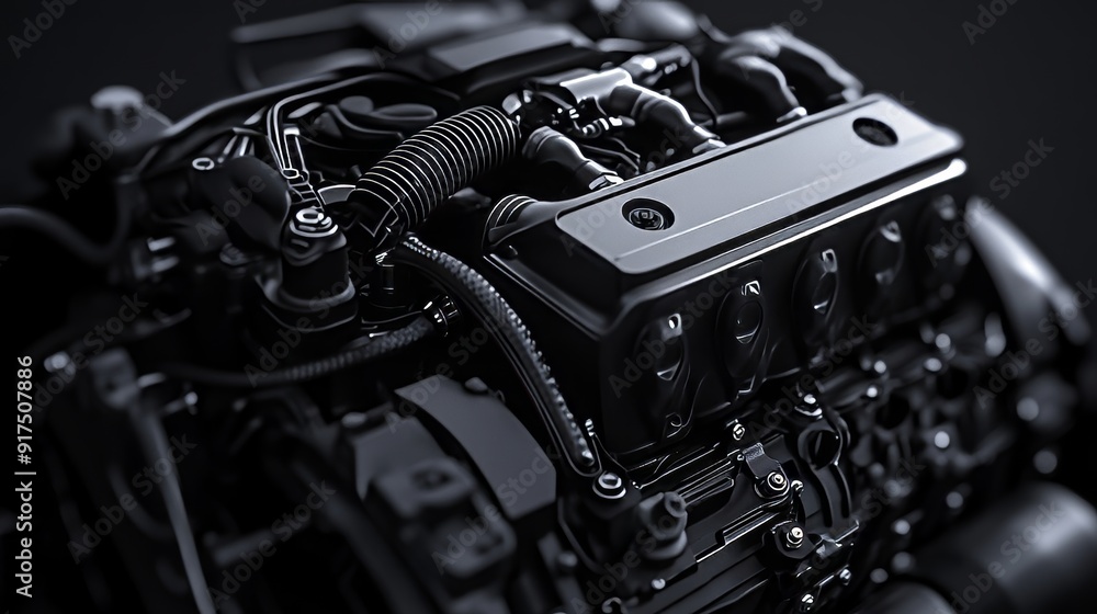 Monochrome car engine vector for banner design, detailed hyper ...