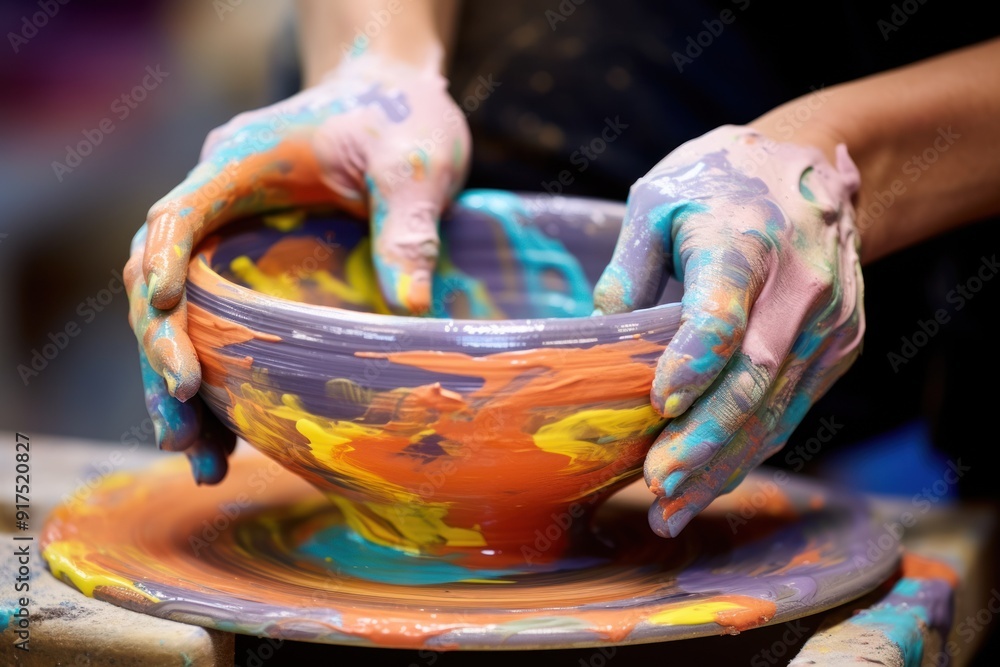 Intimate craft of potter hands molding clay, tactile process of shaping ...