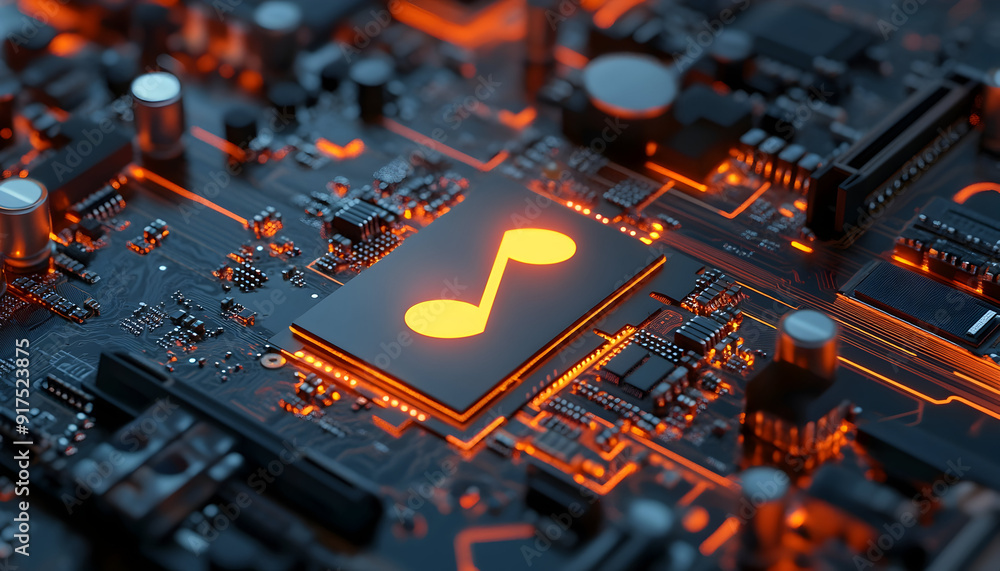 Illustration of an audio technology concept with a music symbol on a ...